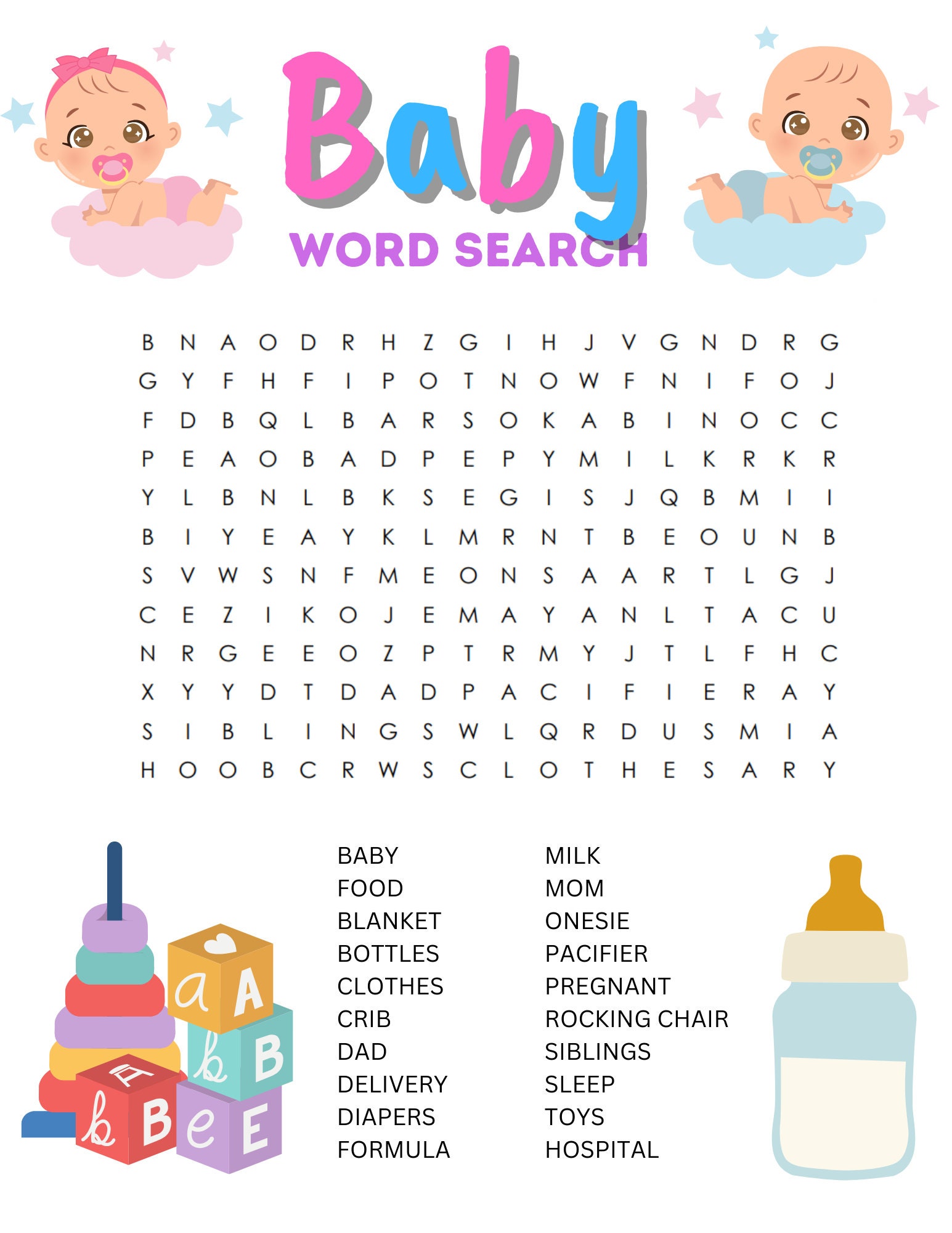 Baby Word Search - Etsy