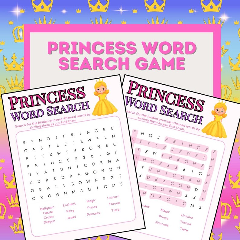 Printable Princess Word Search Puzzle With Answer Key - Etsy