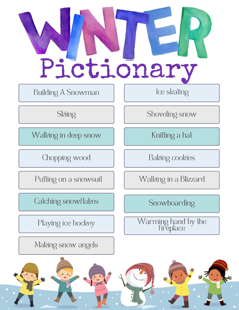 Printable Winter Pictionary Game - Etsy