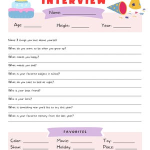Printable Birthday Interview Form for Kids - Etsy