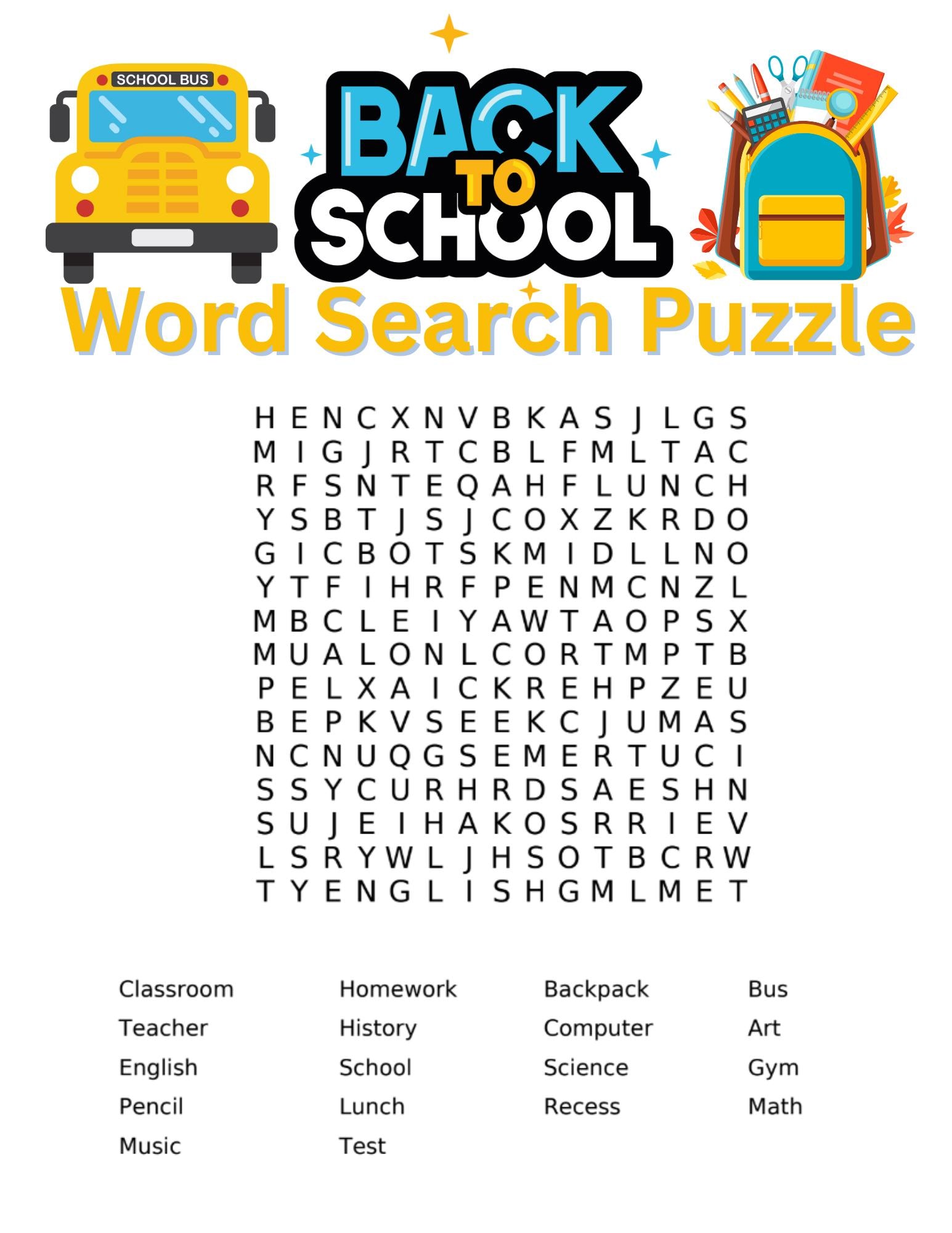 Printable Back to School Word Search With Answer Key - Etsy