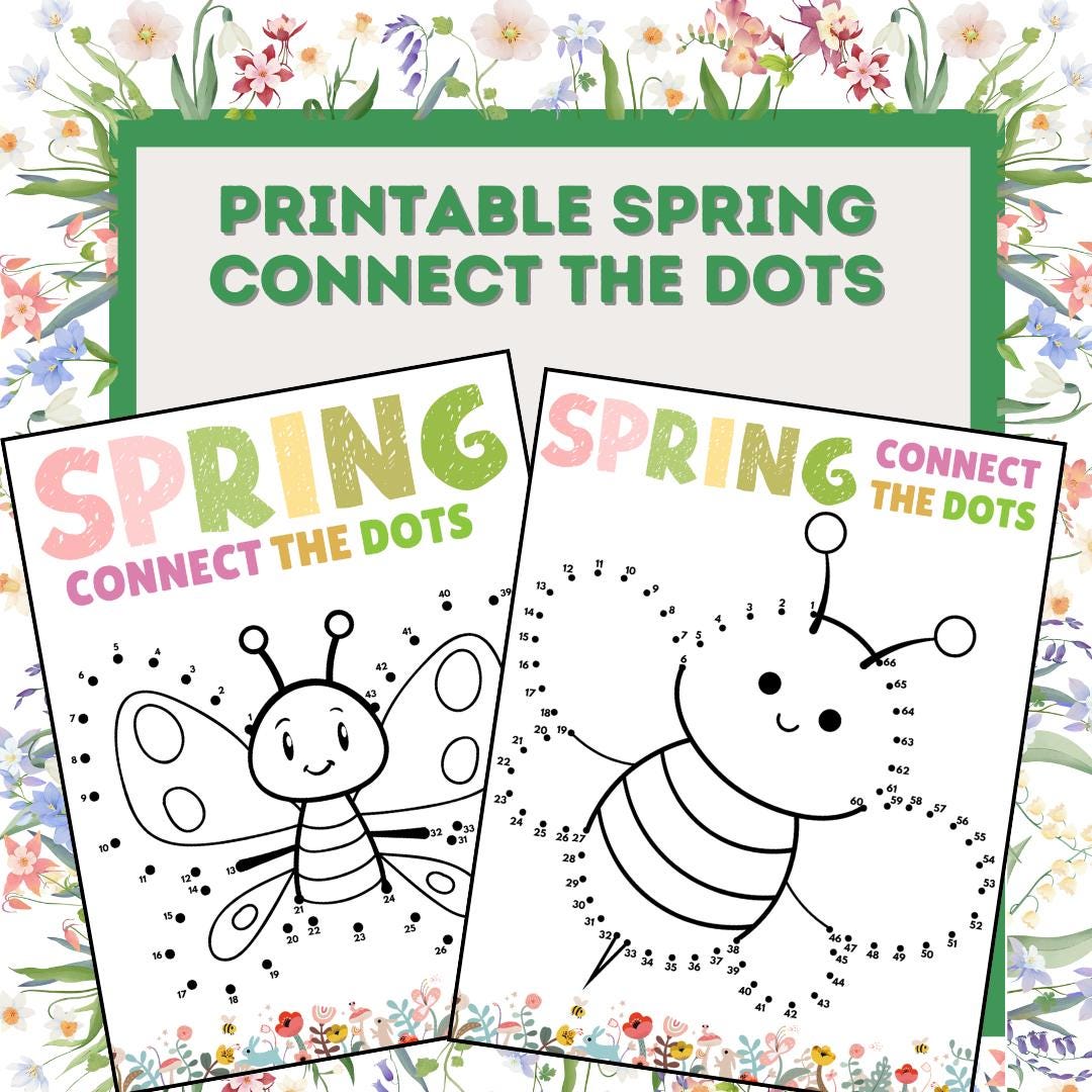 Printable Spring Connect the Dots Coloring Pages - Etsy