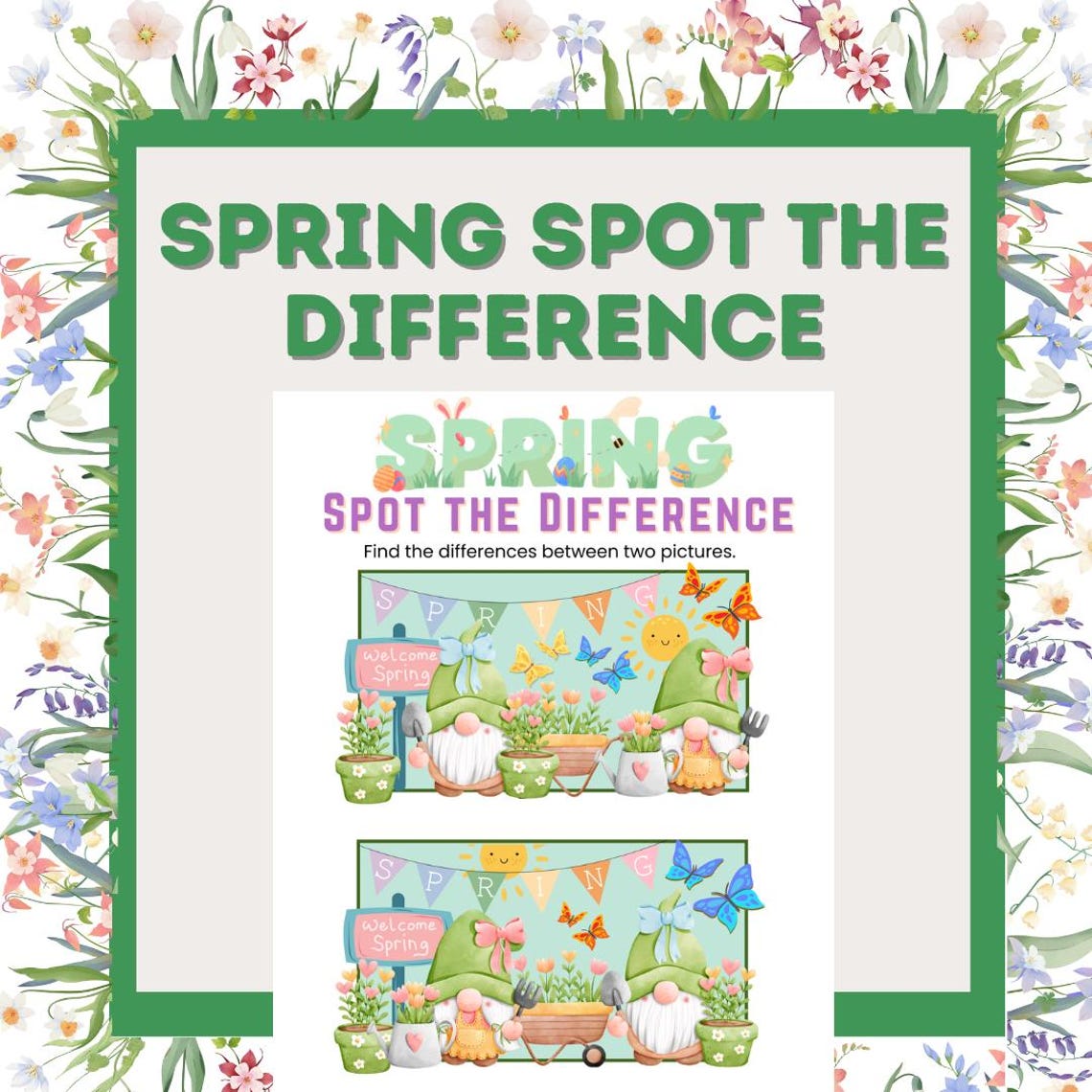 Printable Spring Spot the Difference Game - Etsy