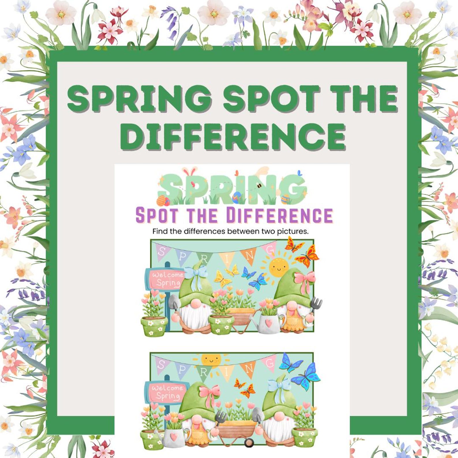 Printable Spring Spot the Difference Game - Etsy