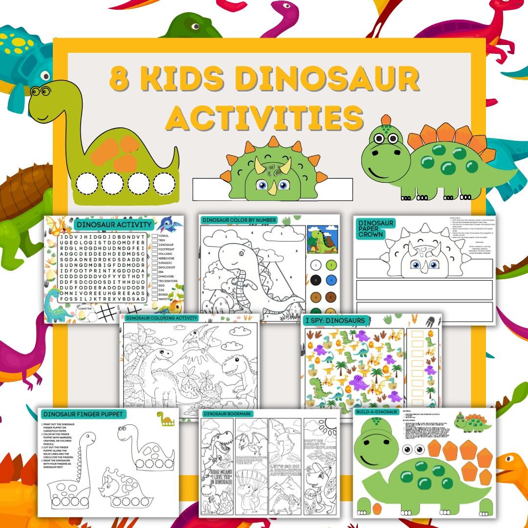 8 Printable Dinosaur Games, Activities and Coloring Pages - Etsy