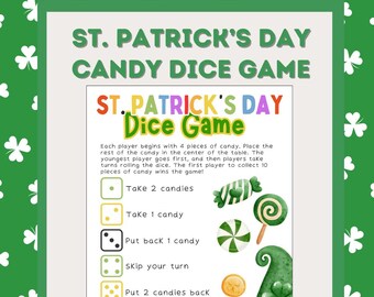 Printable St Patrick's Day Candy Dice Party Game, Candy Dice Game for ...