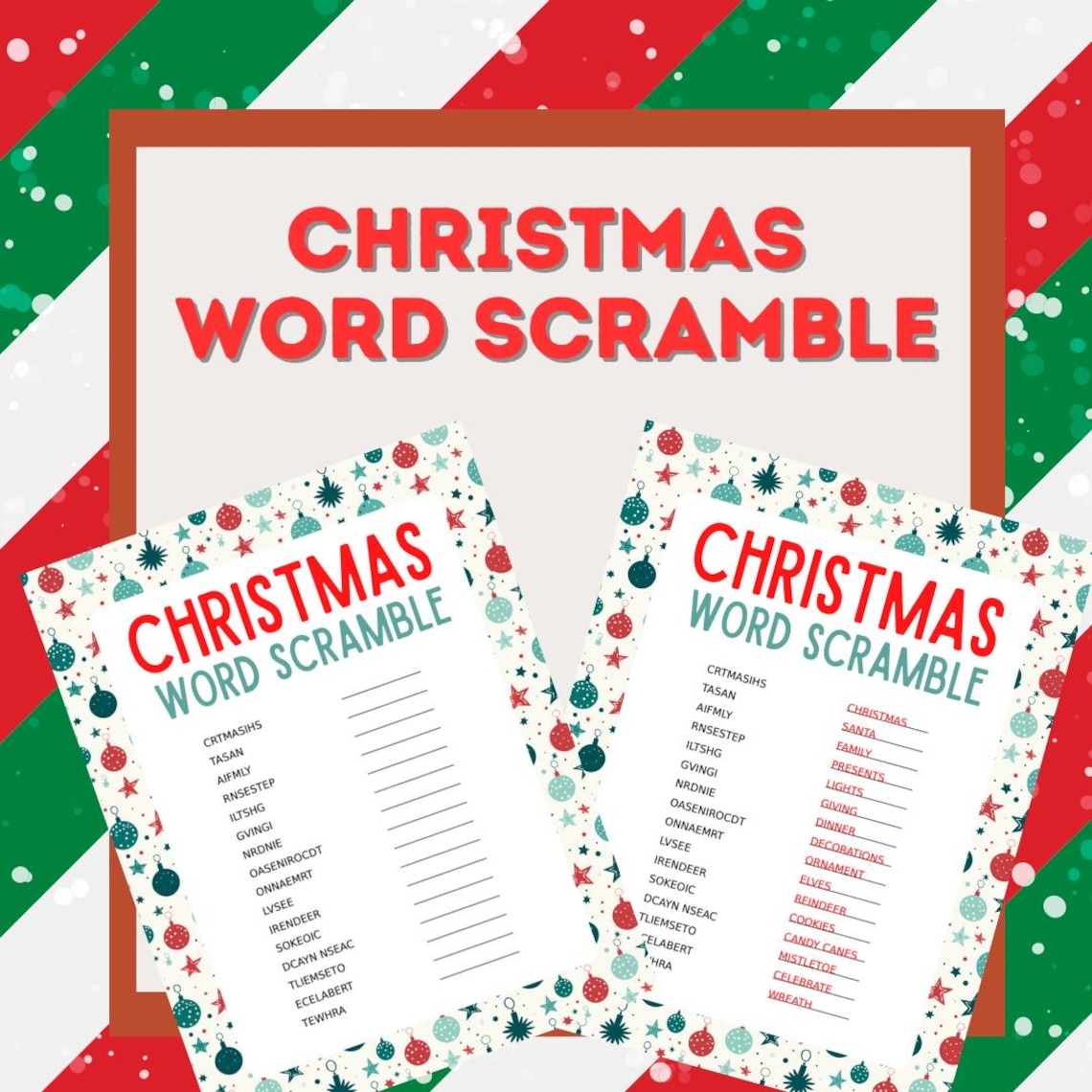 Printable Christmas Word Scramble Puzzle With Answer Key - Etsy