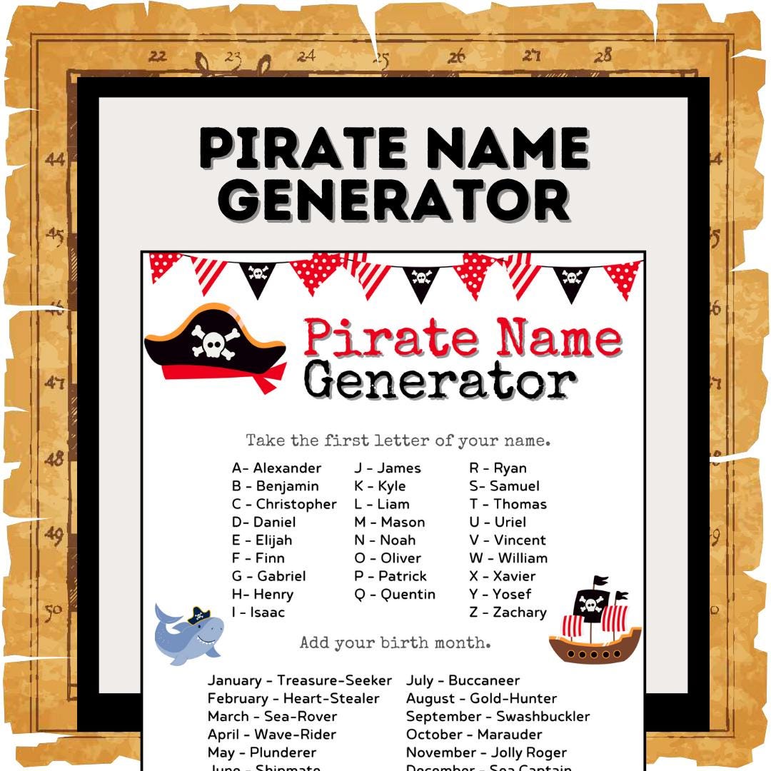 Printable Pirate Name Generator Game - Etsy