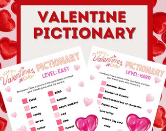 80 Valentine's Day Pictionary Cards | Printable Valentine Pictionary ...