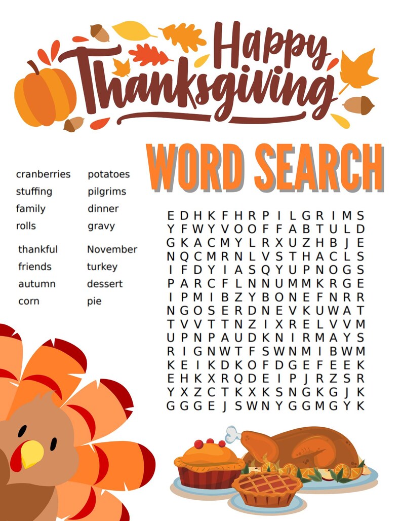 Thanksgiving Word Search - Etsy