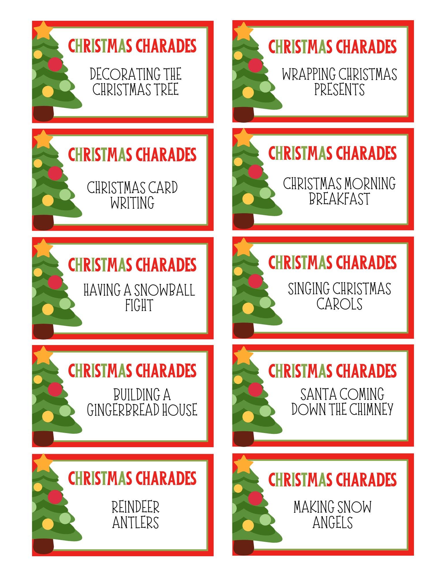 Printable Christmas Charades Game - Etsy