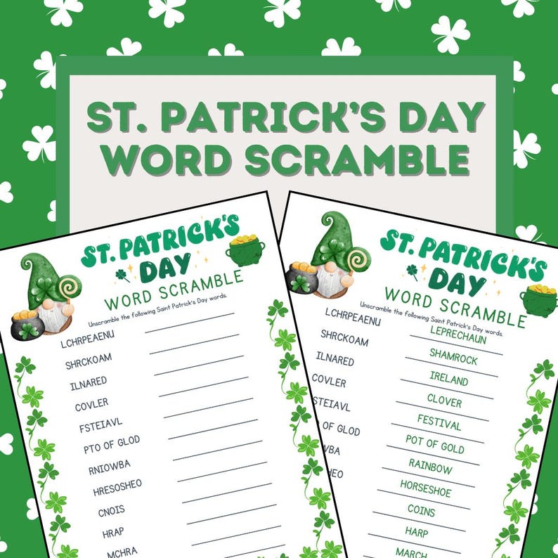 Printable St. Patrick's Day Word Scramble - Etsy