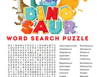 Kids Dinosaur Word Search Puzzle - Fun & Educational Dinosaur Game ...