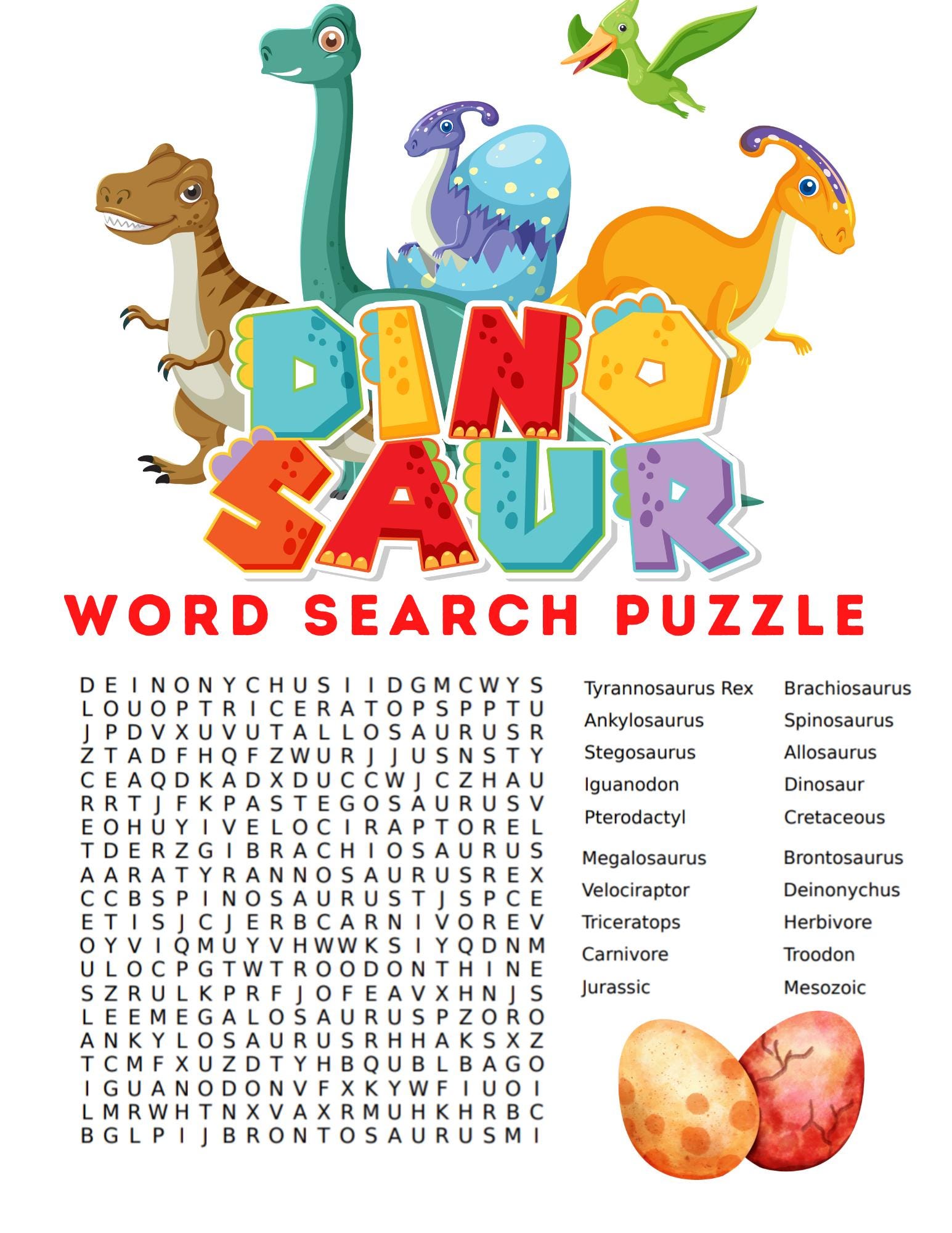 Printable Dinosaur Word Search Puzzle - Etsy