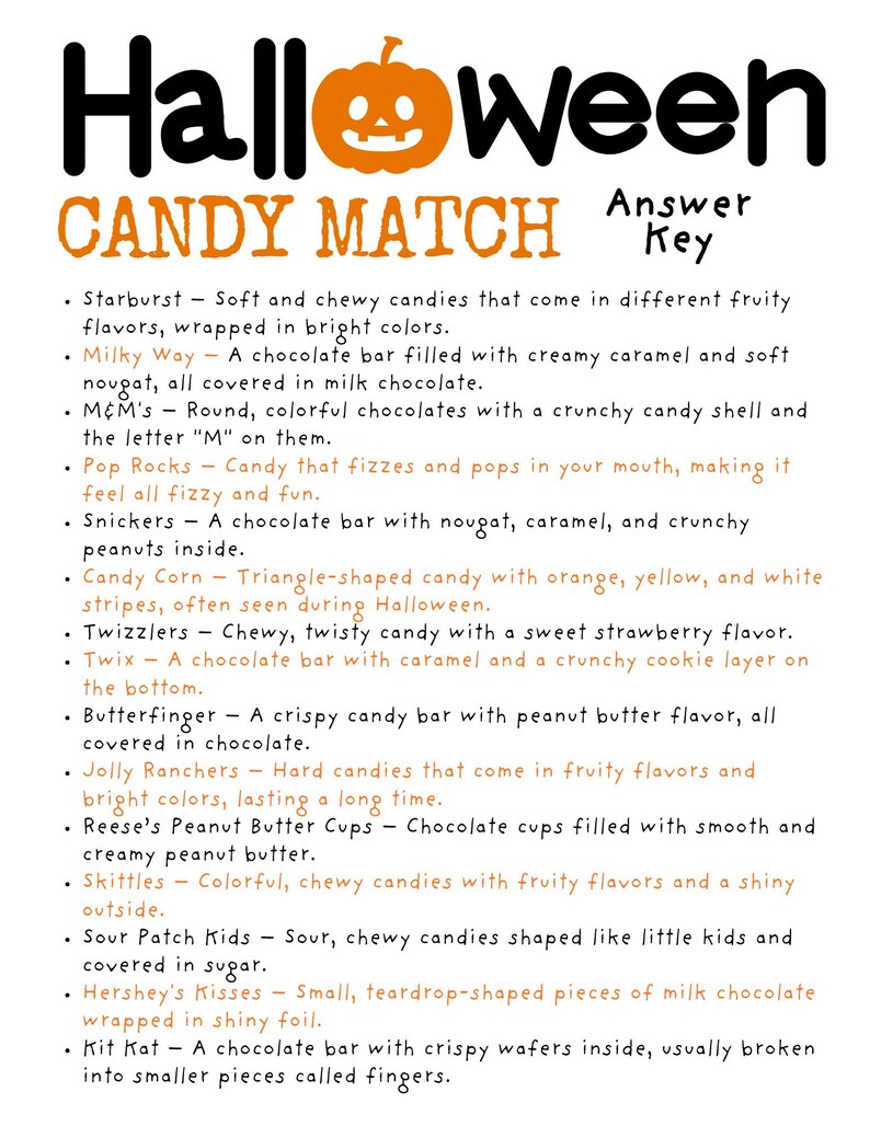 Printable Halloween Candy Match Game - Fun for Halloween Party ...