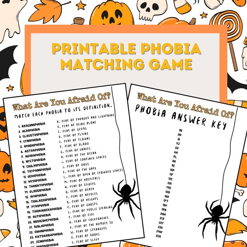 Face Your Fears With This Printable Phobia Matching Game With Answer ...