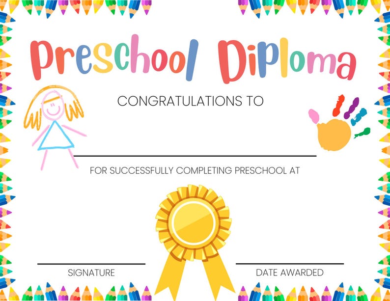 Colorful Printable Preschool Diploma - Etsy