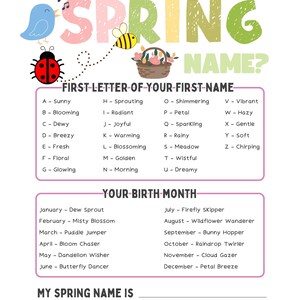 Printable Spring Name Game Worksheet - Etsy