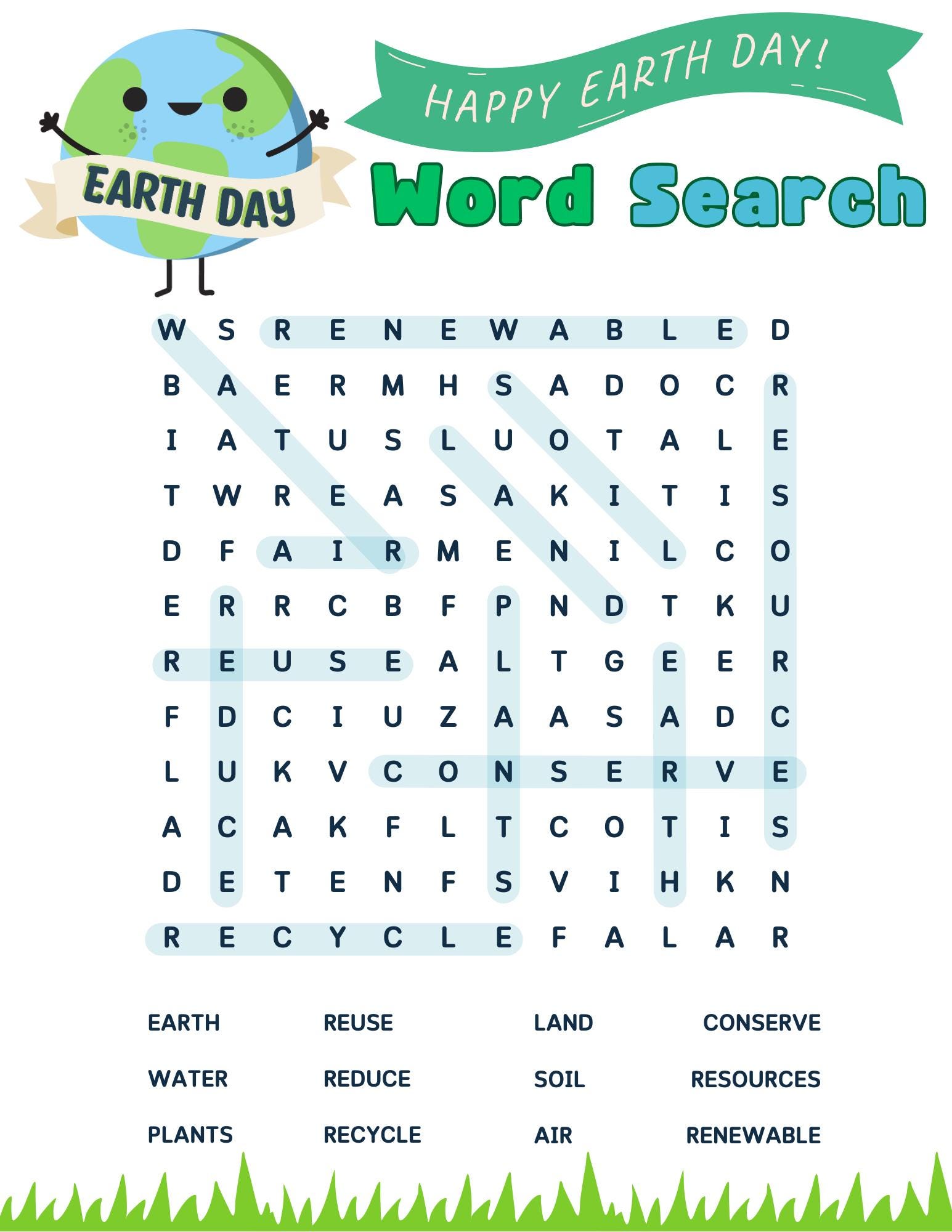 Printable Earth Day Word Search Puzzle With Answer Key - Etsy