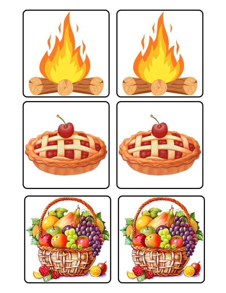 Printable Fall Harvest Memory Game - Match These Autumn Images in This ...