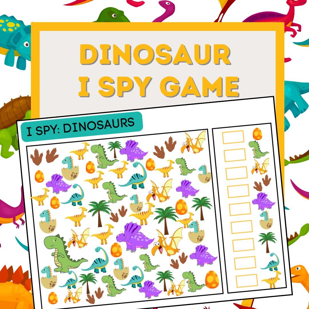 Printable Dinosaur I Spy Game - Fun for a Dinosaur Party, Movie Night ...