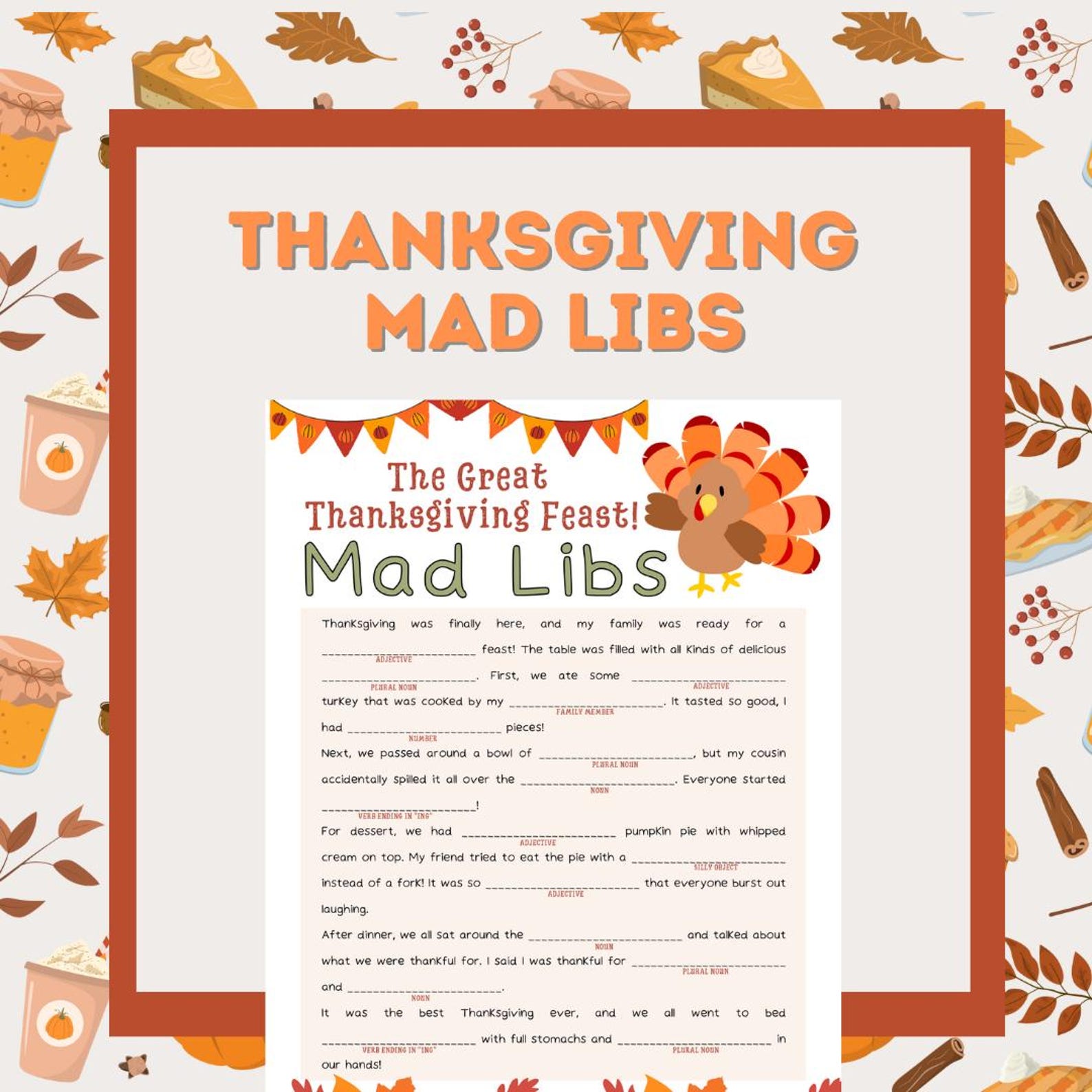 Printable Thanksgiving Mad Libs Game - Etsy