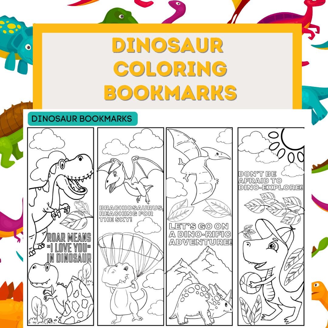 4 Printable Dinosaur Coloring Bookmarks - Etsy