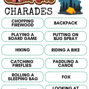 Printable Camping Charades Game - Includes 2 Pages of Categories - Etsy