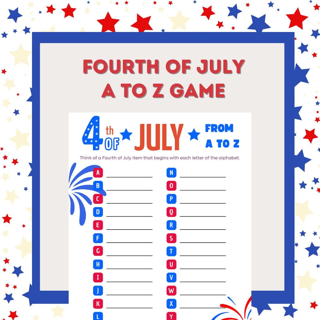 Printable Fourth of July A to Z Game - Etsy