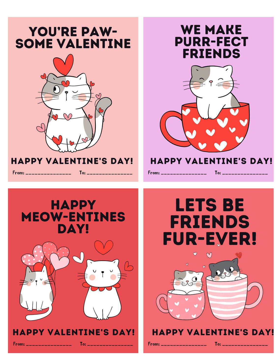 Cute Printable Cat Valentines - Etsy