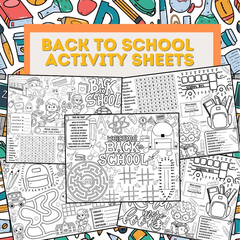 5 Printable Back to School Activity Pages (plus 1 Page Answer Key ...