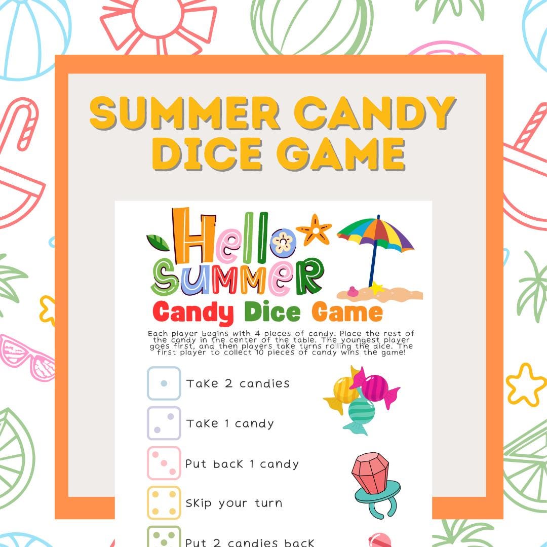 Printable Summer Candy Dice Game - Etsy