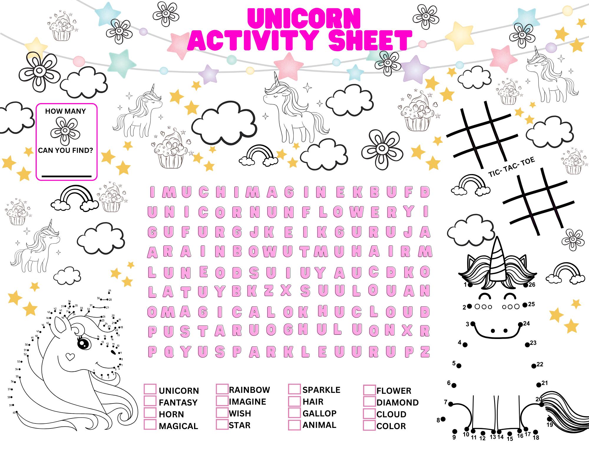 Printable Unicorn Games Activity Sheet - Etsy
