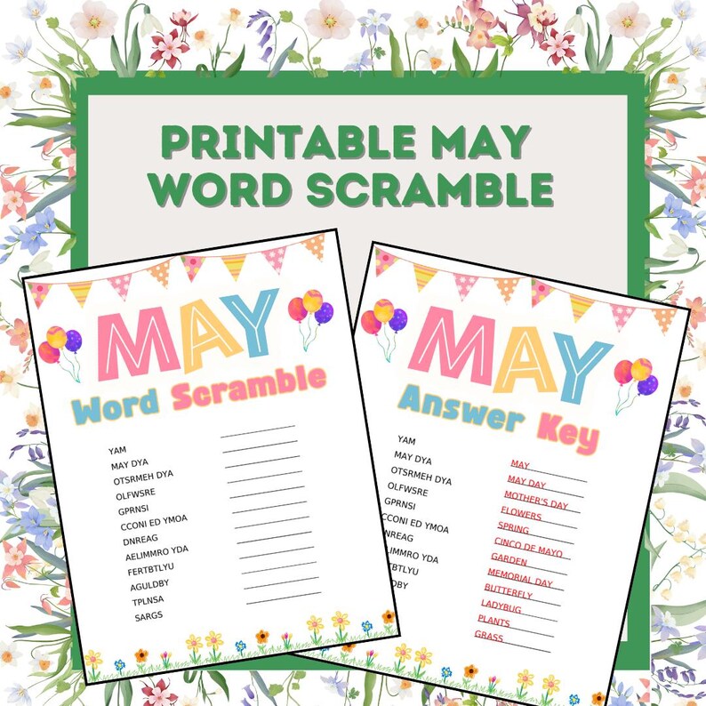 Printable May Word Scramble Puzzle With Answer Key - Etsy