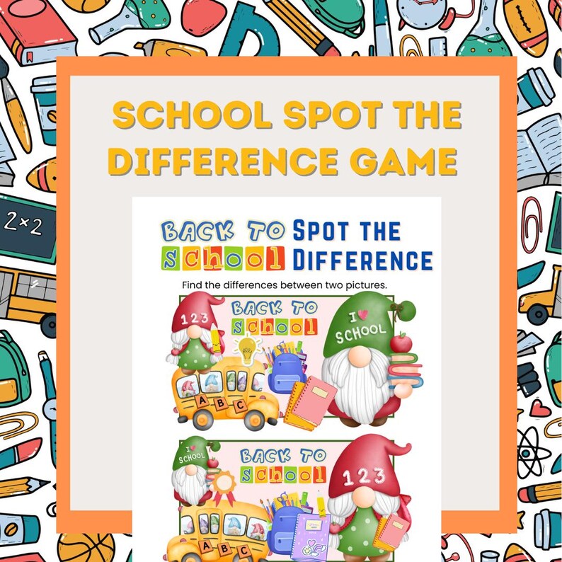 Printable Back to School Spot the Difference Game - Etsy