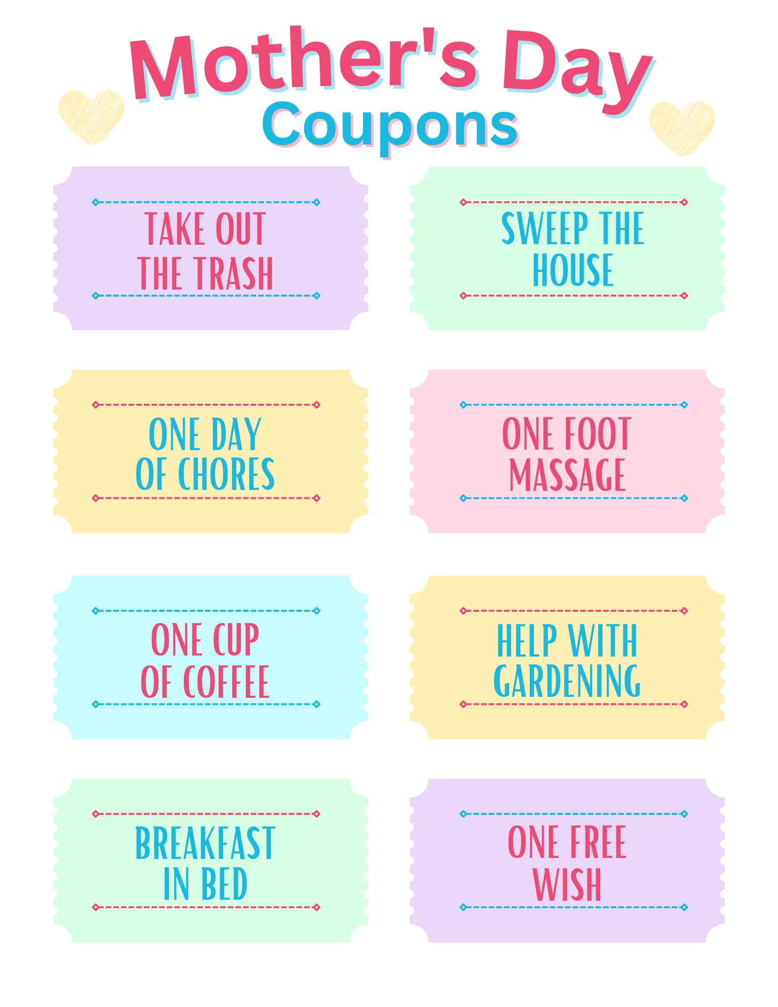 Printable Mother's Day Coupons for Gift From Kids - Etsy