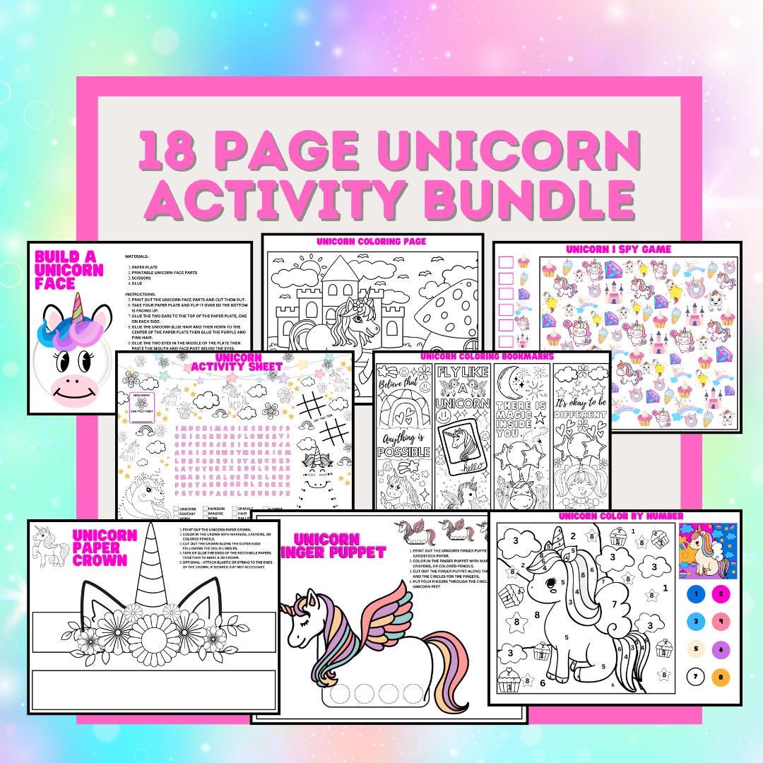 Unicorn Activity Bundle With 18 Pages of Games, Coloring, Activities ...