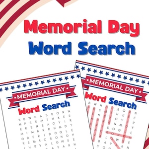 Printable Memorial Day Word Search - Etsy