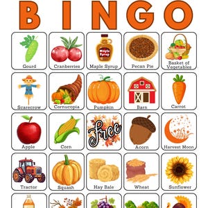 Printable Fall Harvest Bingo Game - Includes Calling Card and Playing ...
