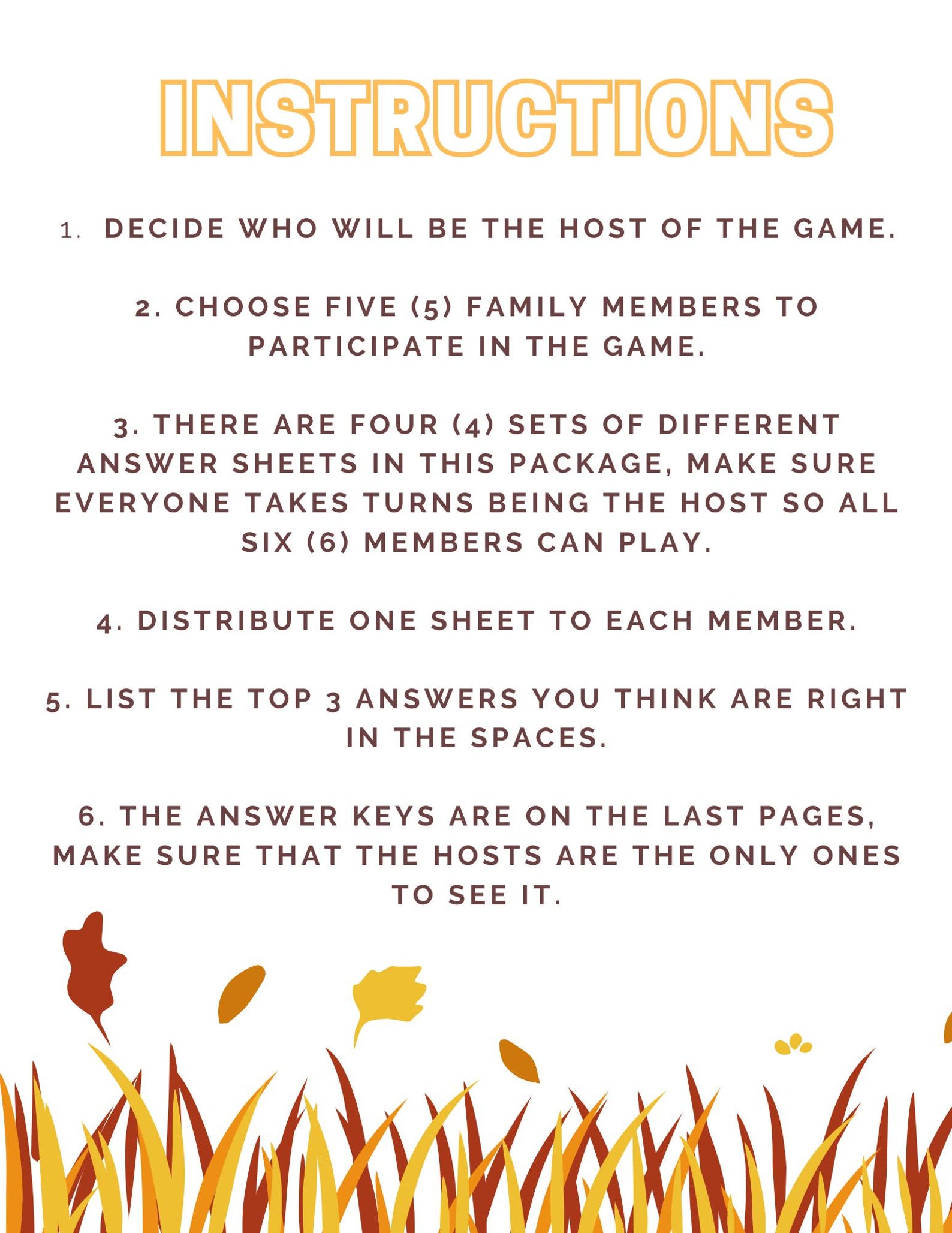Printable Fall Family Feud Game - 26 Pages Perfect for Fall Party ...