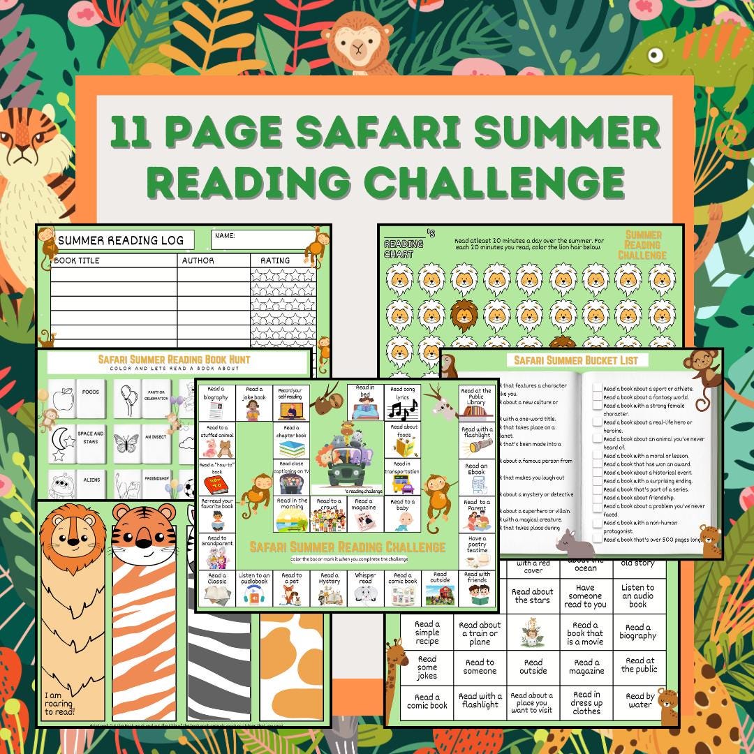 11 Page Safari Summer Reading Challenge - Includes Reading Logs ...