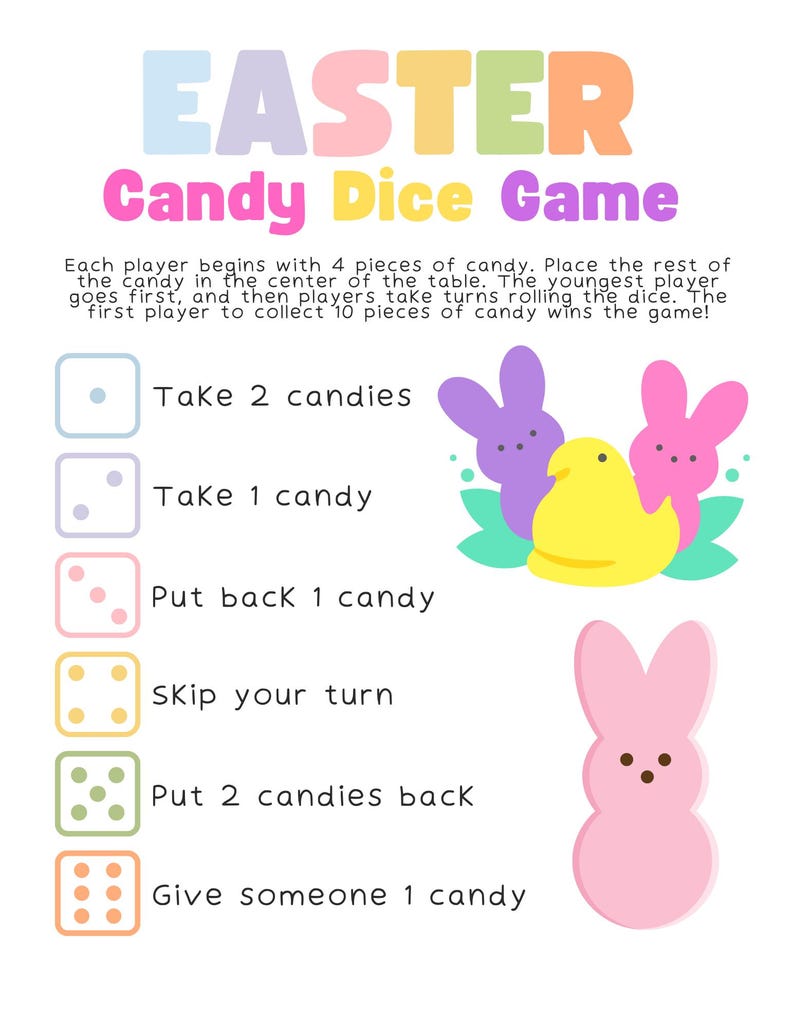 Printable Easter Candy Dice Game - Etsy
