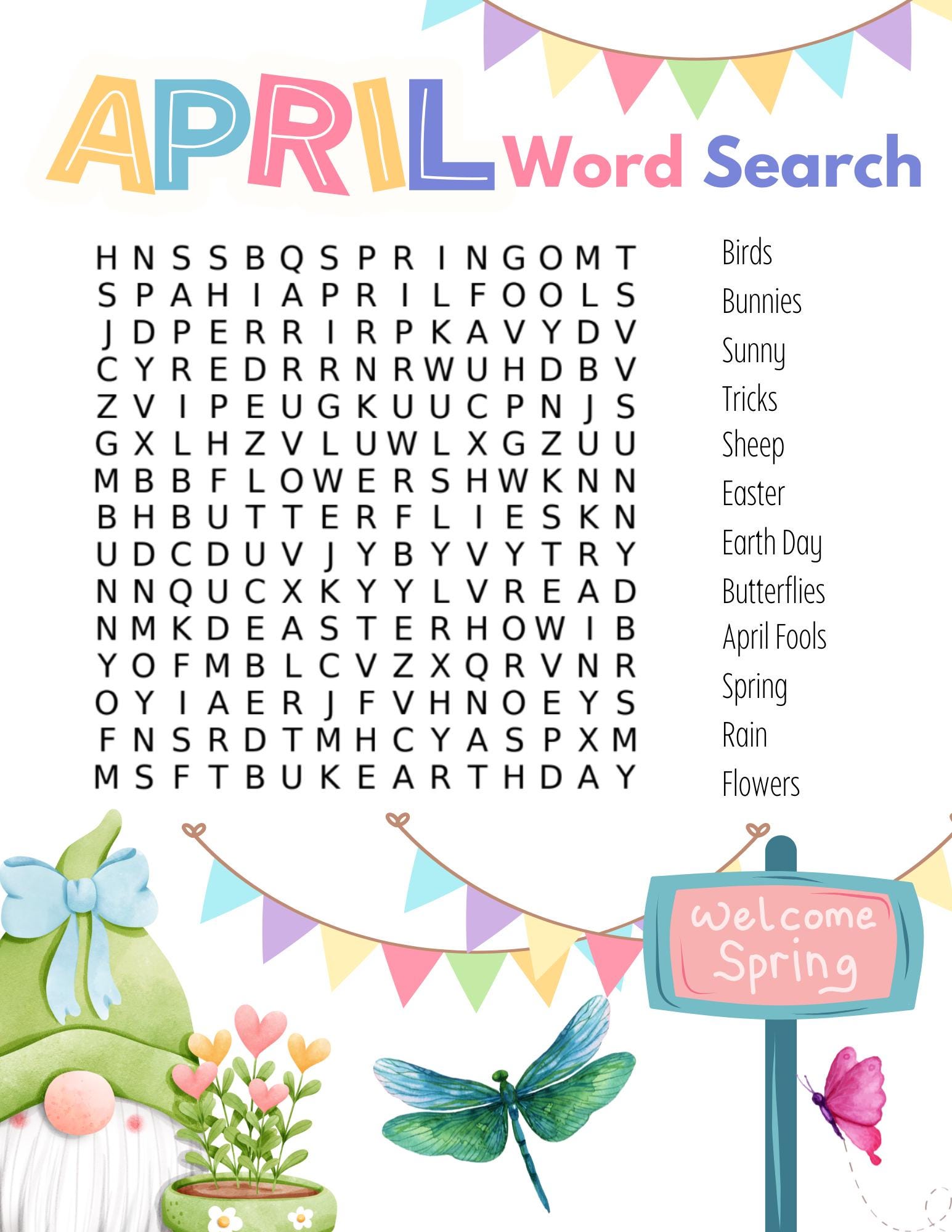 Printable April Word Search Puzzle With Answer Key - Etsy