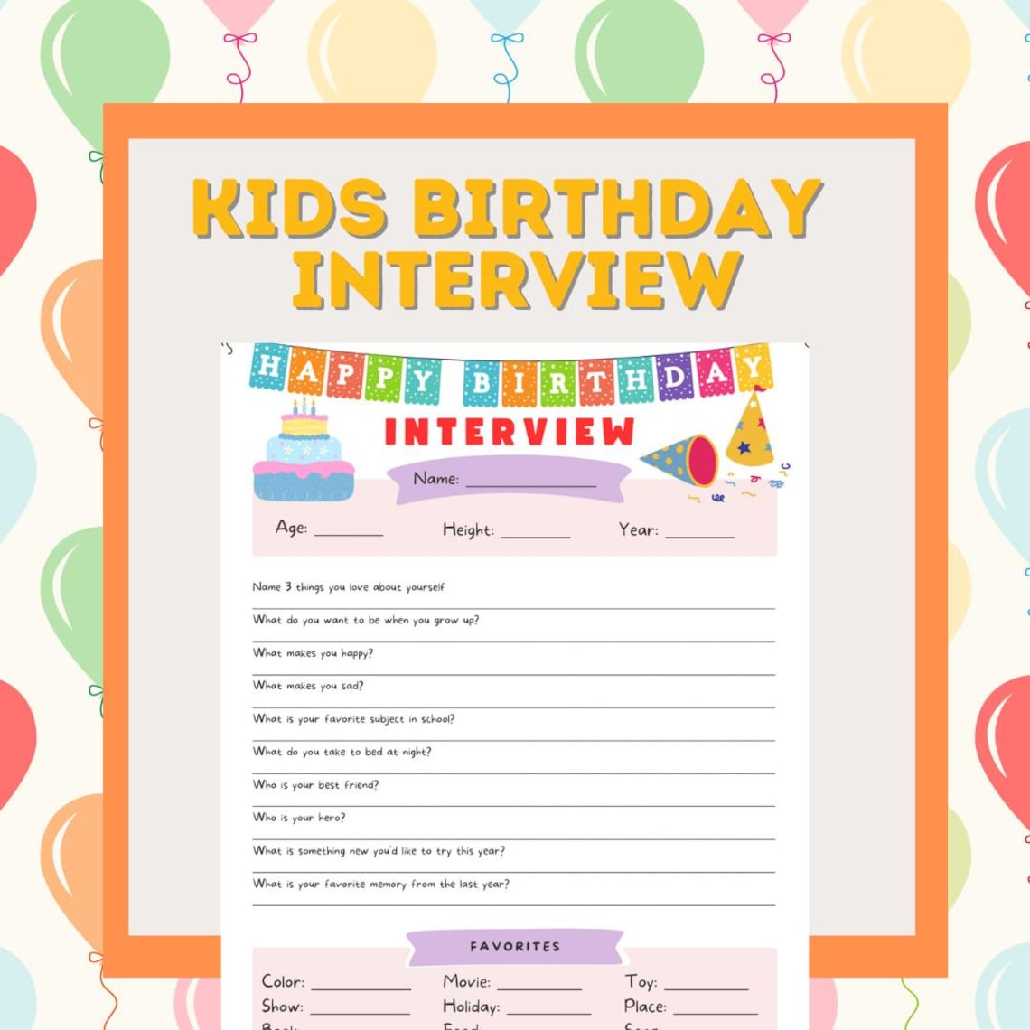 Printable Birthday Interview Form for Kids - Etsy