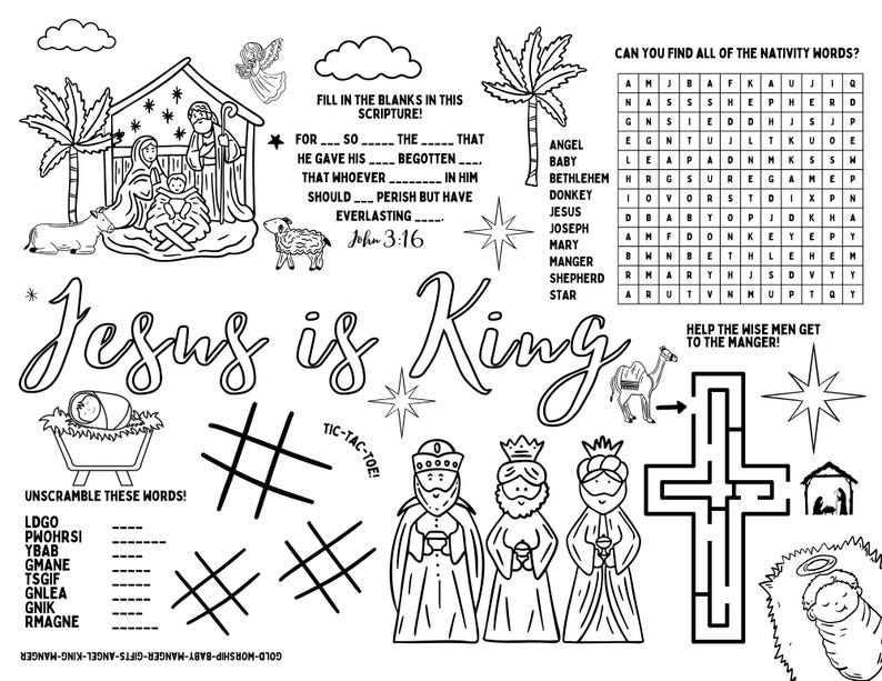 Printable Christmas Nativity Coloring Activity Placemat - Etsy