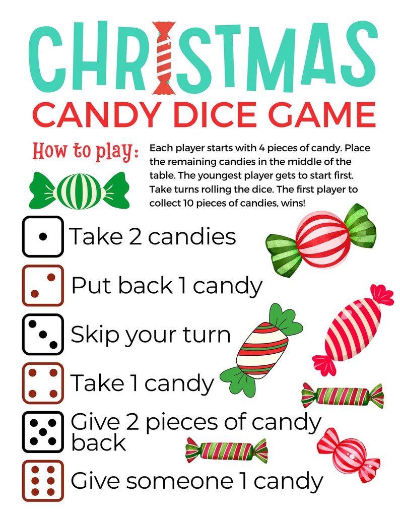 Printable Christmas Candy Dice Game - Fun Holiday Party Game! - Etsy