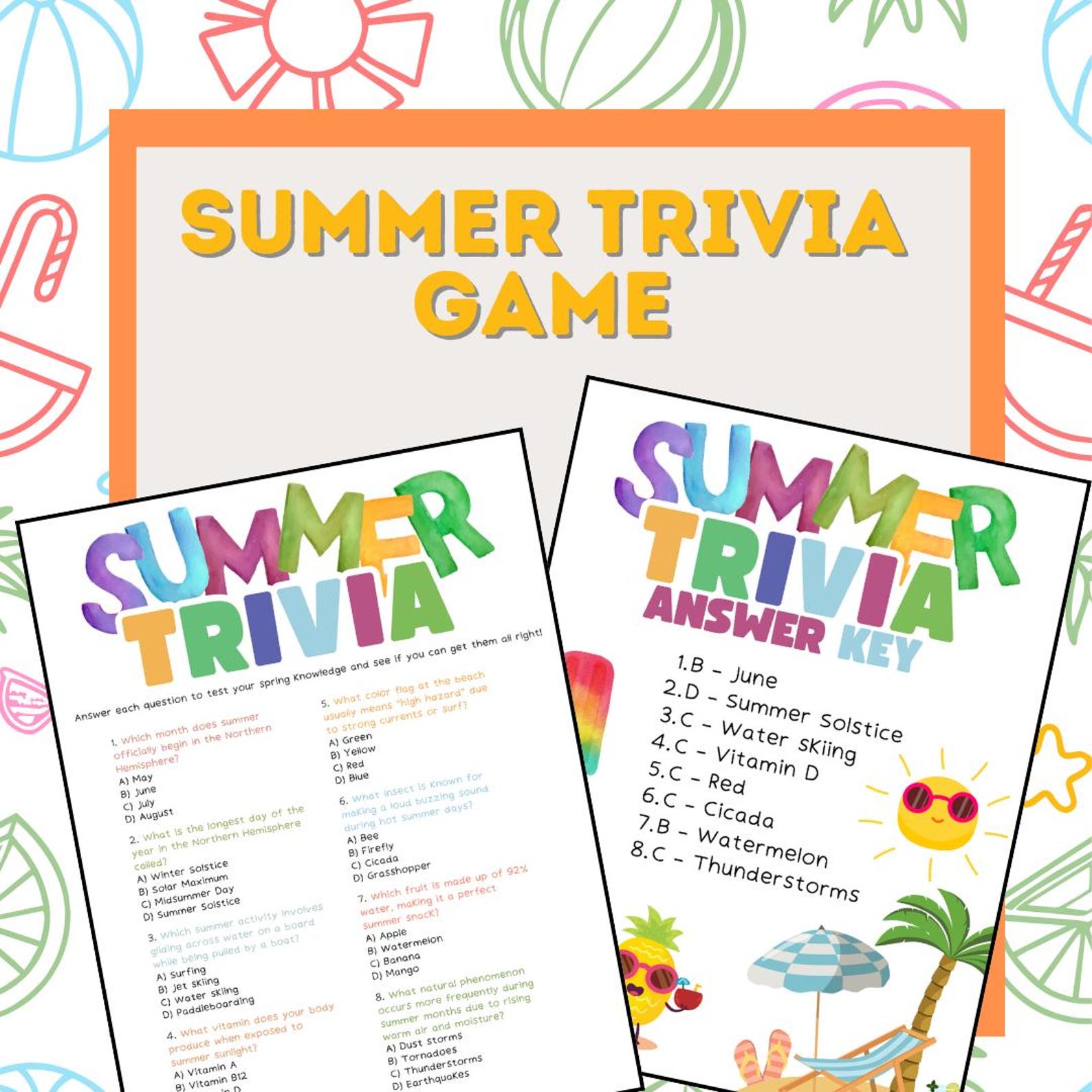 Printable Summer Trivia Game With Answer Key - Etsy