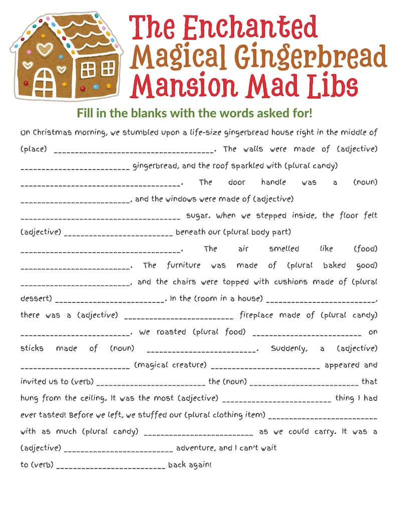 Printable Gingerbread Christmas Mad Libs - Etsy