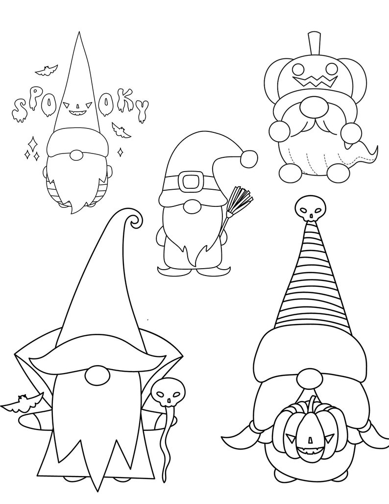 Halloween Gnomes Coloring Pages - Etsy