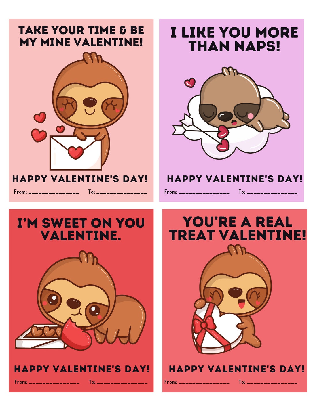 Printable Cute Sloth Valentines - Etsy